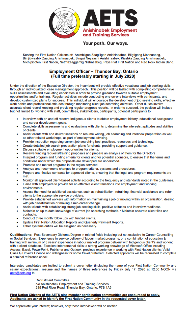 Anishinabek Employment & Training Services - Employment Officer ...